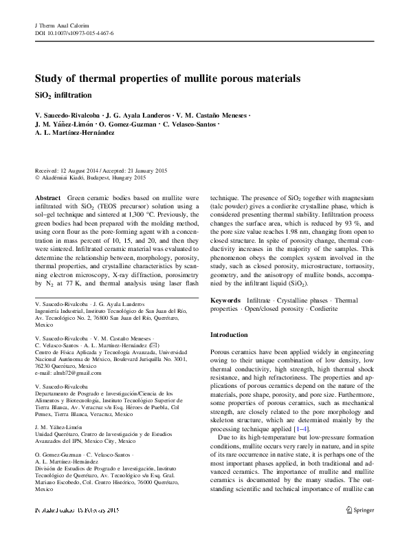 (PDF) Study of thermal properties of mullite porous materials