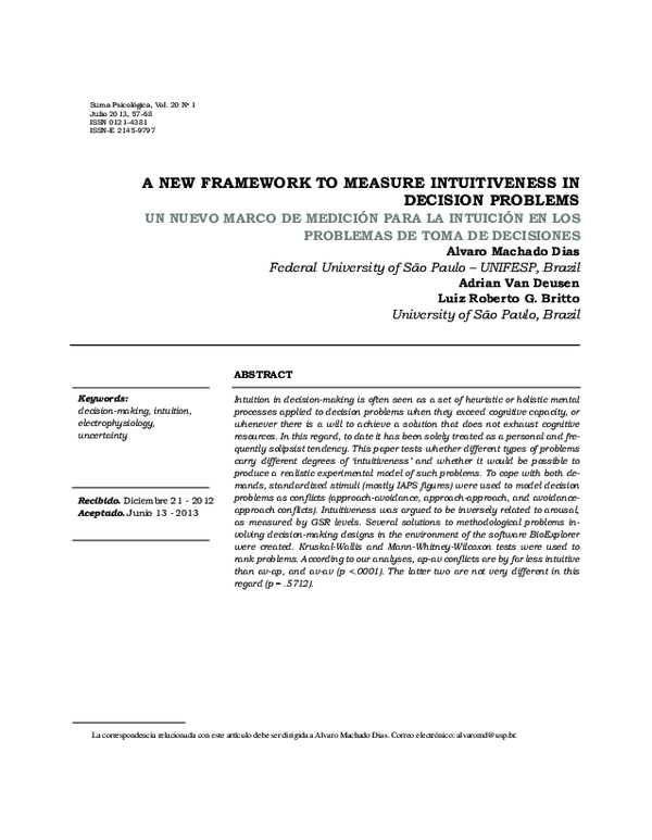 (PDF) A new framework to measure intuitiveness in decision problems