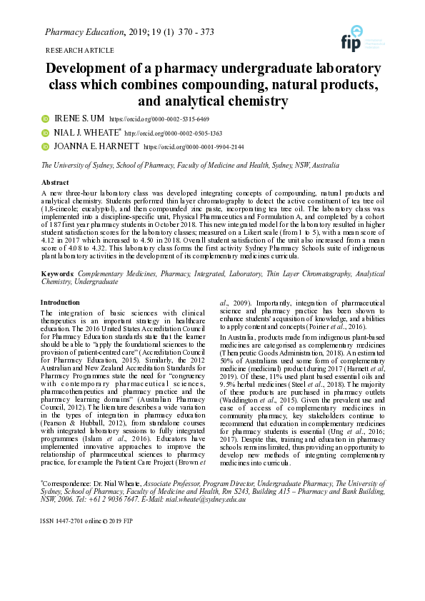 (PDF) Development of a pharmacy undergraduate laboratory class which ...
