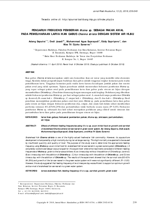 (PDF) PENGARUH FREKUENSI PEMBERIAN Moina sp. SEBAGAI PAKAN AWAL PADA ...