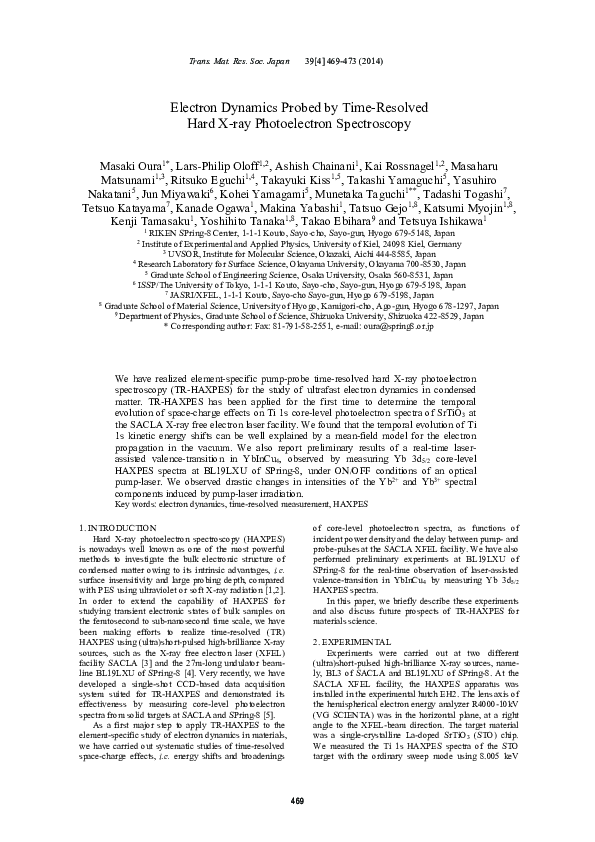 (PDF) Electron Dynamics Probed by Time-Resolved Hard X-ray Photoelectron Spectroscopy | Tadashi ...