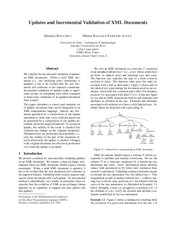 (PDF) Updates and Incremental Validation of XML Documents