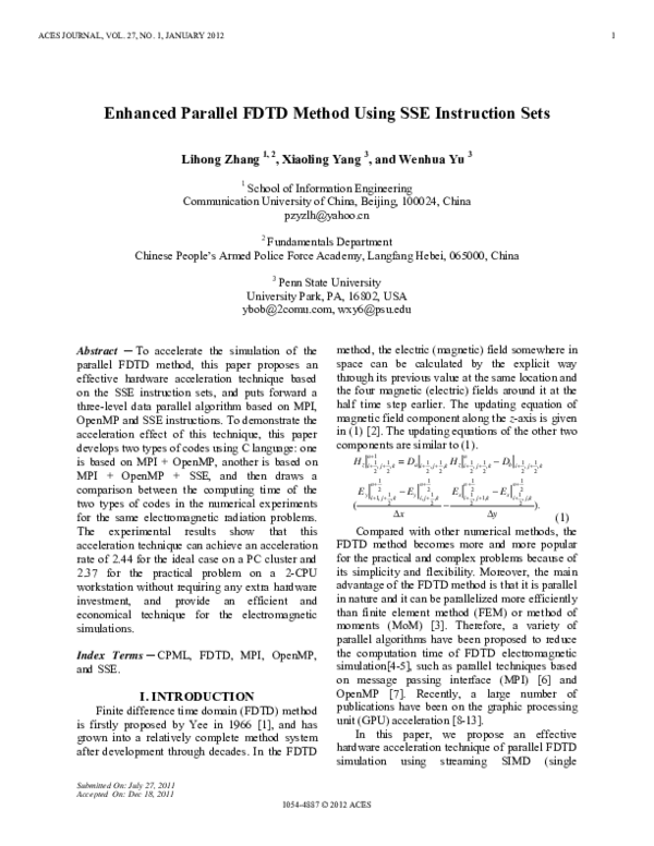 (PDF) Enhanced Parallel FDTD Method Using SSE Instruction Sets
