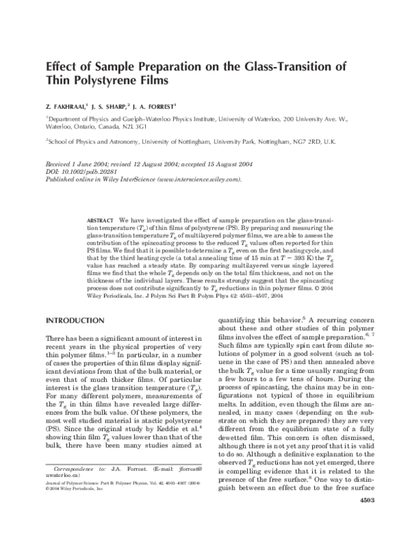(PDF) Effect of sample preparation on the glass-transition of thin ...