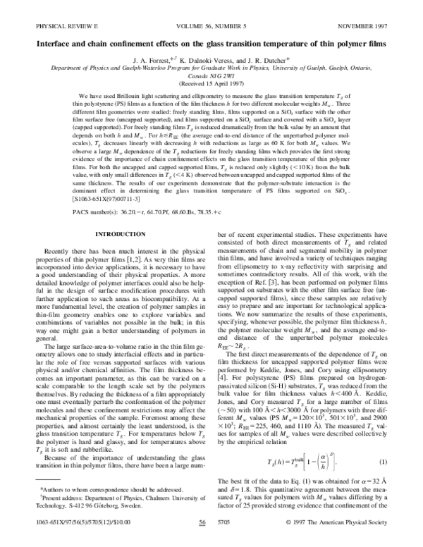 (PDF) Interface and chain confinement effects on the glass transition temperature of thin ...