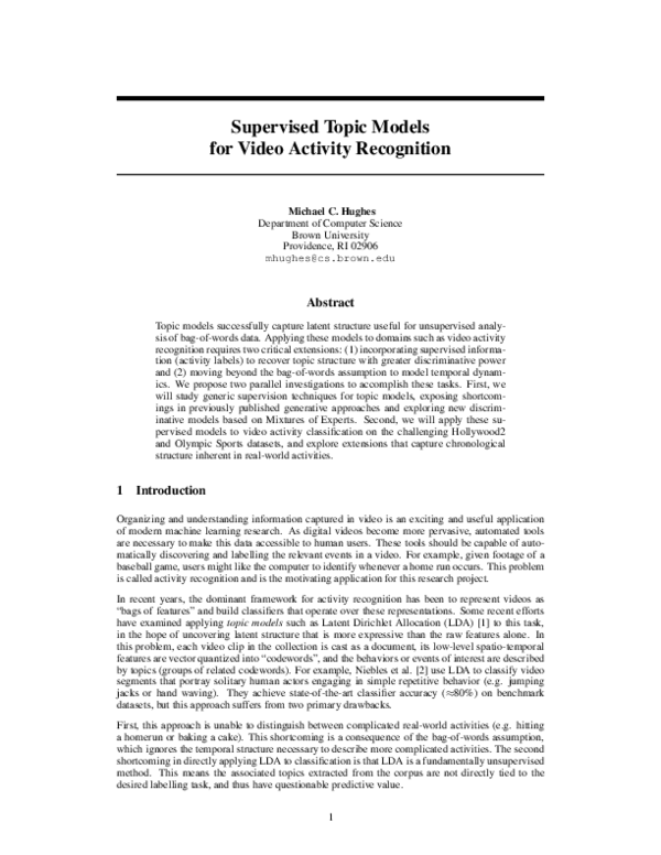 (PDF) Supervised Topic Models for Video Activity Recognition | Michael Hughes - Academia.edu