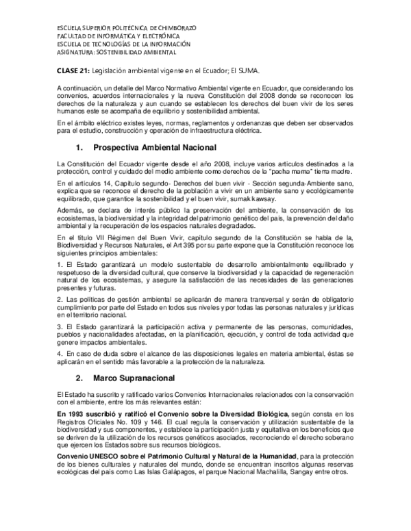 (PDF) Legislación ambiental vigente en el Ecuador; El SUMA