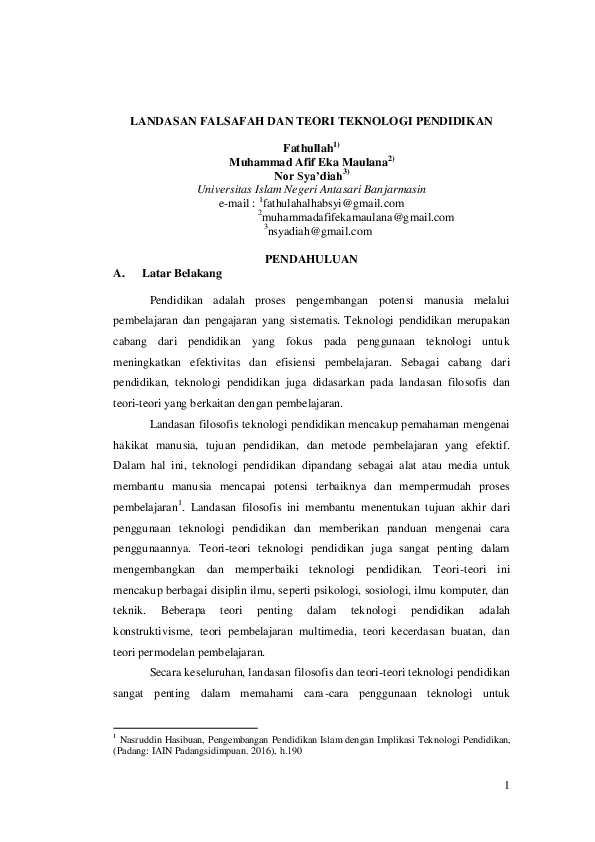 (PDF) LANDASAN FALSAFAH DAN TEORI TEKNOLOGI PENDIDIKAN