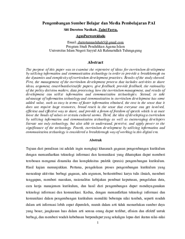 (DOC) Pengembangan Sumber Belajar dan Media Pembelajaran PAI