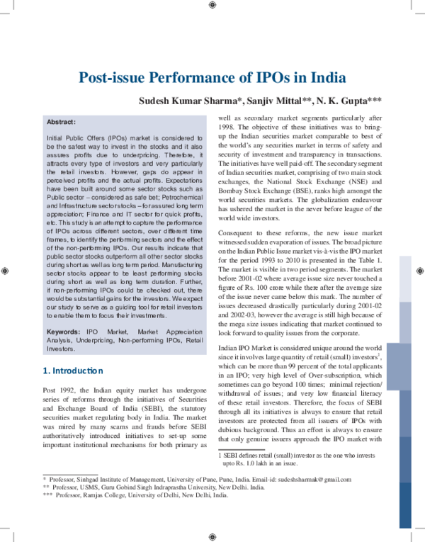 (PDF) Post-issue Performance of IPOs in India