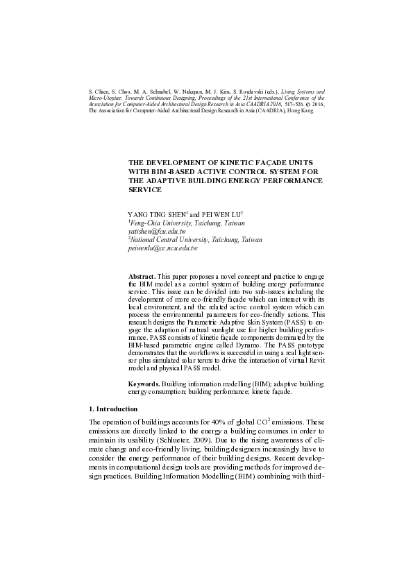 (PDF) Development of Kinetic Facade Units with BIM-Based Active Control ...