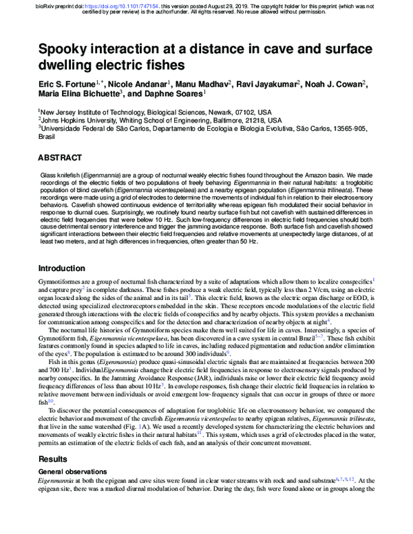 (PDF) Spooky interaction at a distance in cave and surface dwelling ...