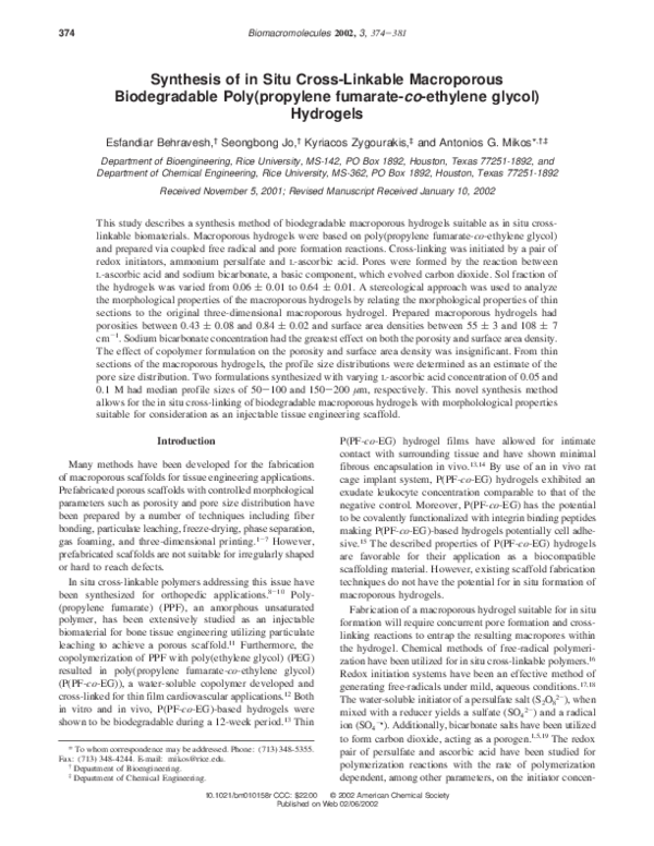 (PDF) Synthesis of in Situ Cross-Linkable Macroporous Biodegradable ...