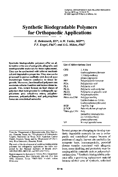 (PDF) Synthetic Biodegradable Polymers for Orthopaedic Applications (PDF) Synthetic Biodegradable Polymers for Orthopaedic Applications