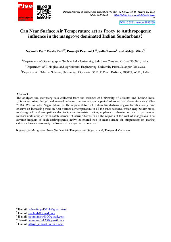 (PDF) Can Near Surface Air Temperature act as Proxy to Anthropogenic influence in the mangrove ...