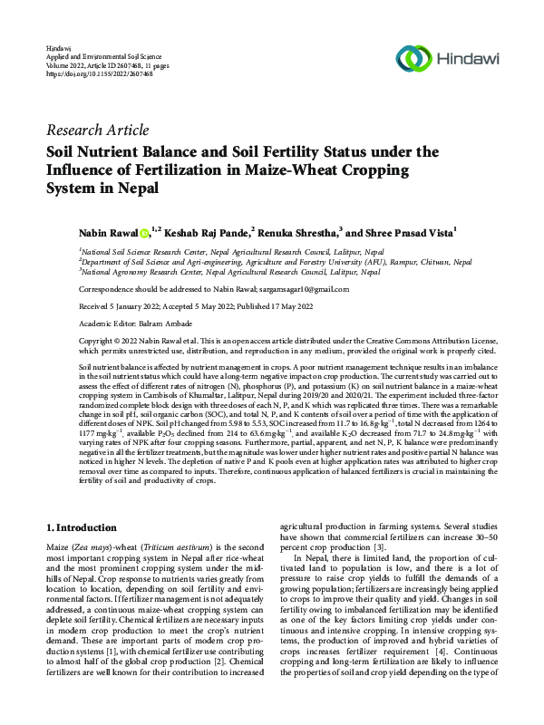 (PDF) Soil Nutrient Balance and Soil Fertility Status under the Influence of Fertilization in ...