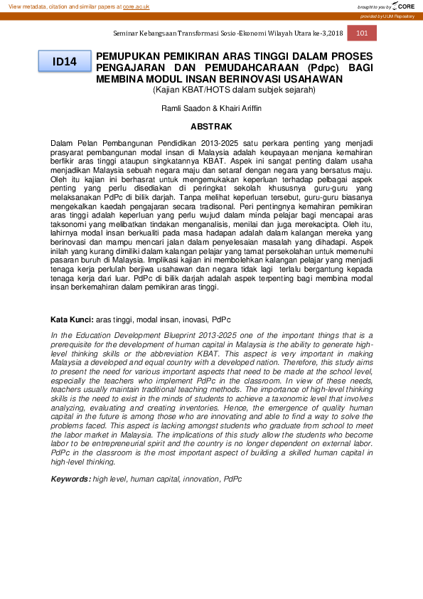 (PDF) Pemupukan pemikiran aras tinggi dalam proses pengajaran dan ...