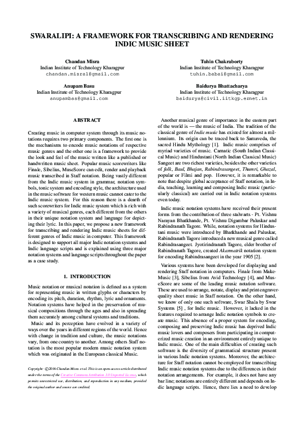 (PDF) Swaralipi: A Framework For Transcribing And Rendering Indic Music ...