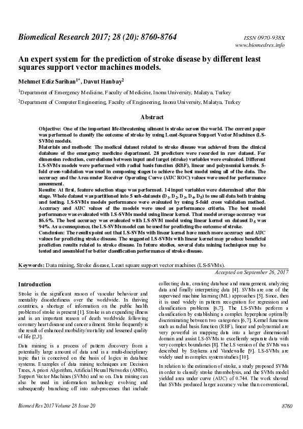 Pdf An Expert System For The Prediction Of Stroke Disease By