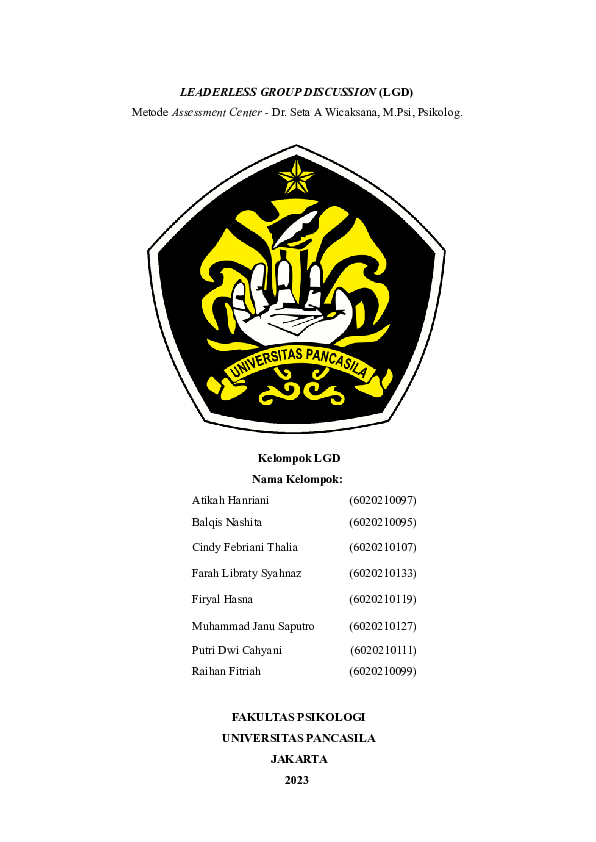 (PDF) Laporan Praktik Kegiatan Assessment Center: Leaderless Group Discussion (LGD)
