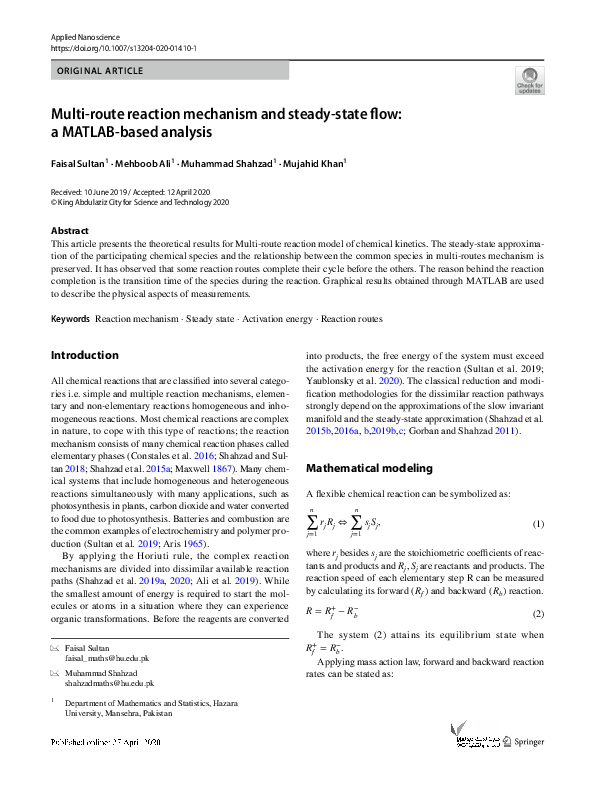 (PDF) Multi-route reaction mechanism and steady-state flow: a MATLAB ...
