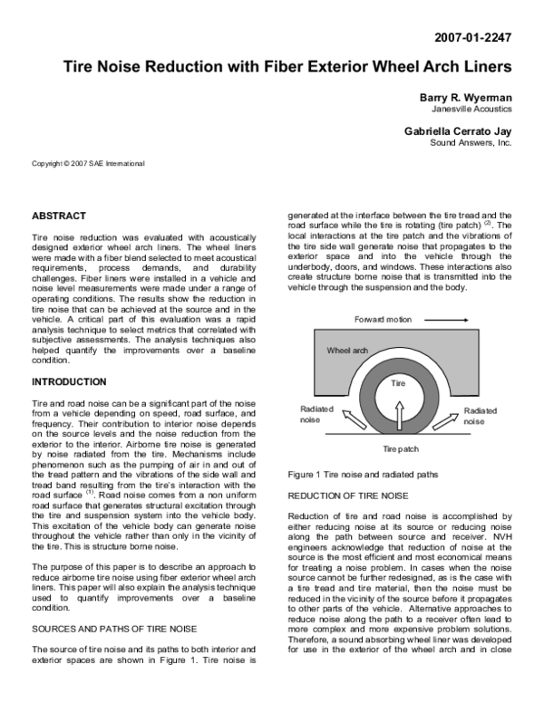 (PDF) Tire Noise Reduction with Fiber Exterior Wheel Arch Liners