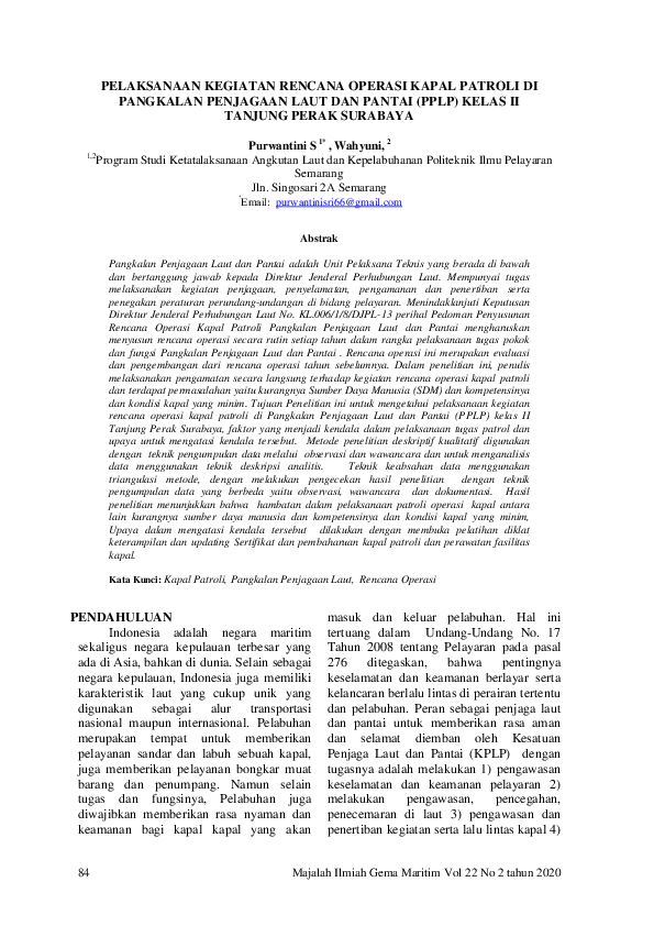 (PDF) Pelaksanaan Kegiatan Rencana Operasi Kapal Patroli di Pangkalan Penjagaan Laut dan Pantai ...