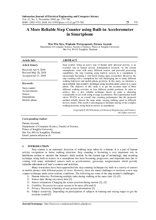 (PDF) A More Reliable Step Counter using Built-in Accelerometer in Smartphone