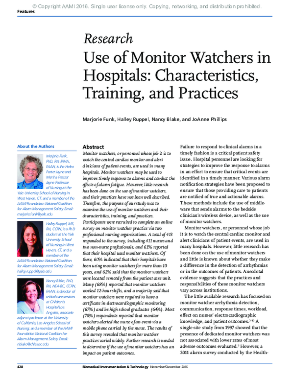 (PDF) Research : Use of Monitor Watchers in Hospitals: Characteristics ...