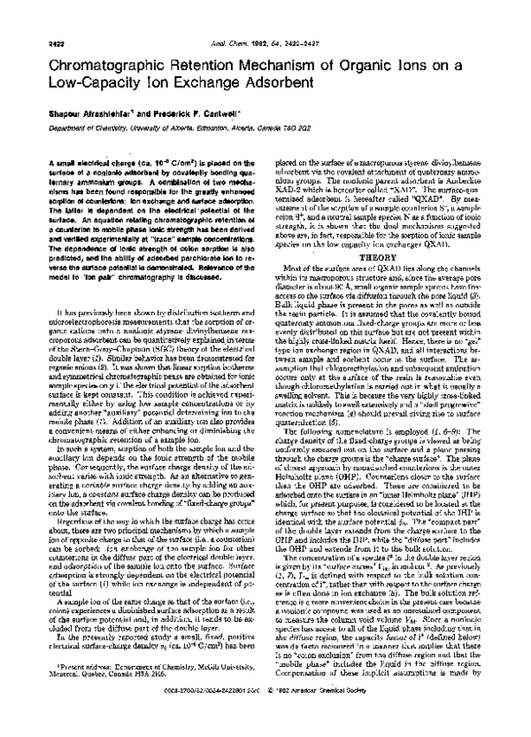 (PDF) Chromatographic retention mechanism of organic ions on a low ...