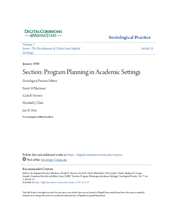 (PDF) Section: Program Planning in Academic Settings