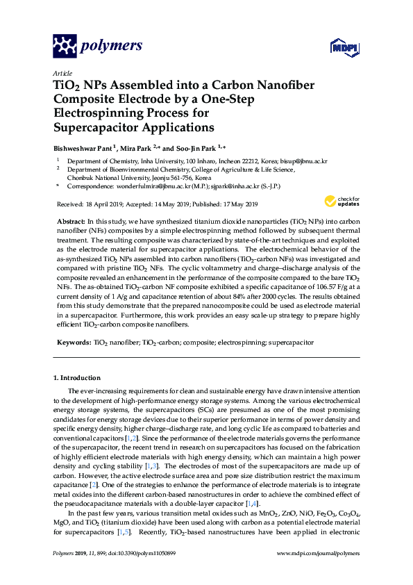 (PDF) TiO2 NPs Assembled into a Carbon Nanofiber Composite Electrode by a One-Step ...