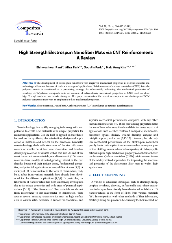 (PDF) High Strength Electrospun Nanofiber Mats via CNT Reinforcement: A Review