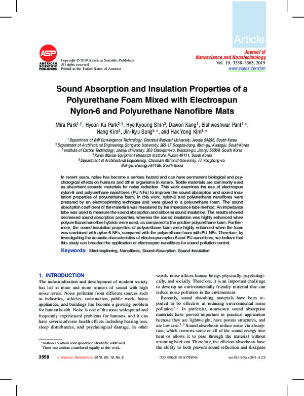 (PDF) Sound Absorption and Insulation Properties of a Polyurethane Foam Mixed with Electrospun ...