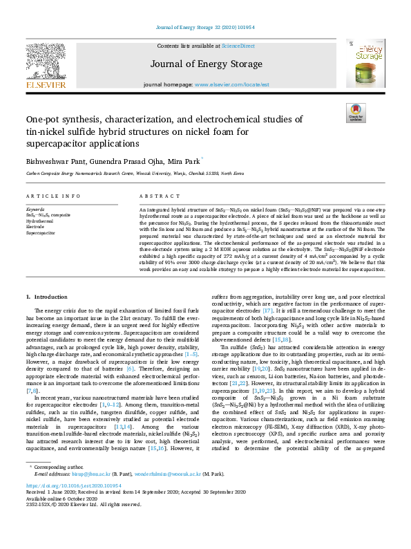 (PDF) One-pot synthesis, characterization, and electrochemical studies of tin-nickel sulfide ...
