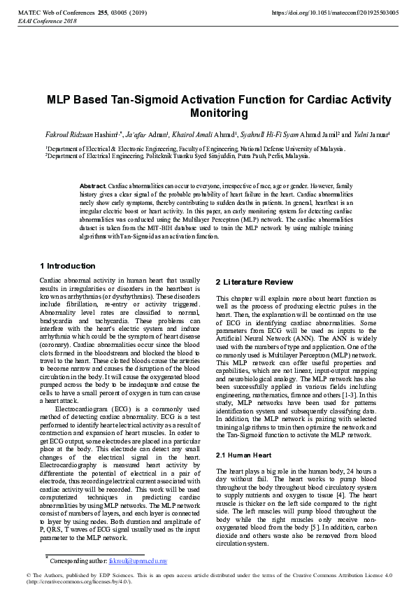 (PDF) MLP Based Tan-Sigmoid Activation Function for Cardiac Activity ...