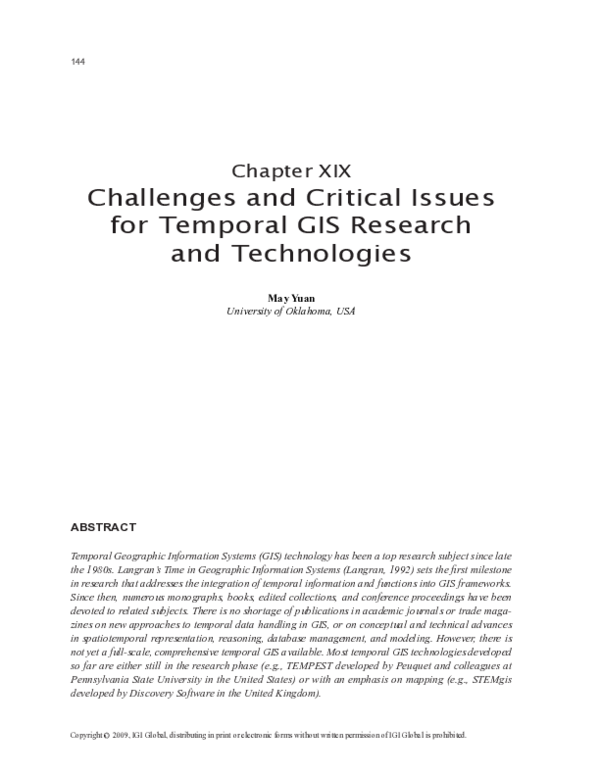 (PDF) Challenges and Critical Issues for Temporal GIS Research and Technologies