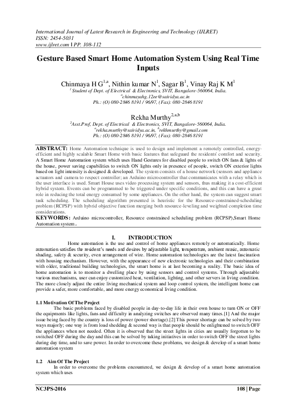 (PDF) Gesture Based Smart Home Automation System Using Real Time Inputs