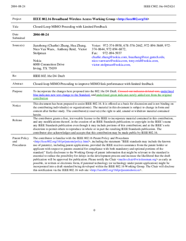 (PDF) Closed-Loop MIMO Precoding with Limited Feedback | Tony Reid ...