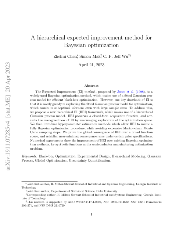 (PDF) A hierarchical expected improvement method for Bayesian optimization