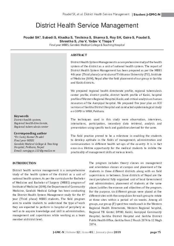 (PDF) District Health Service Management