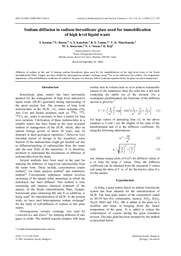 (PDF) Sodium diffusion in sodium borosilicate glass used for ...