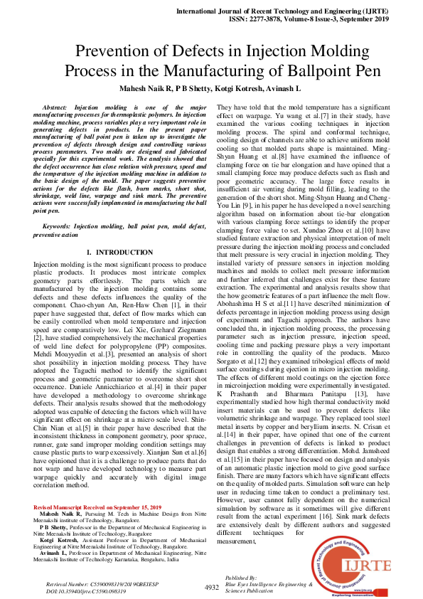 (PDF) Prevention of Defects in Injection Molding Process in the ...