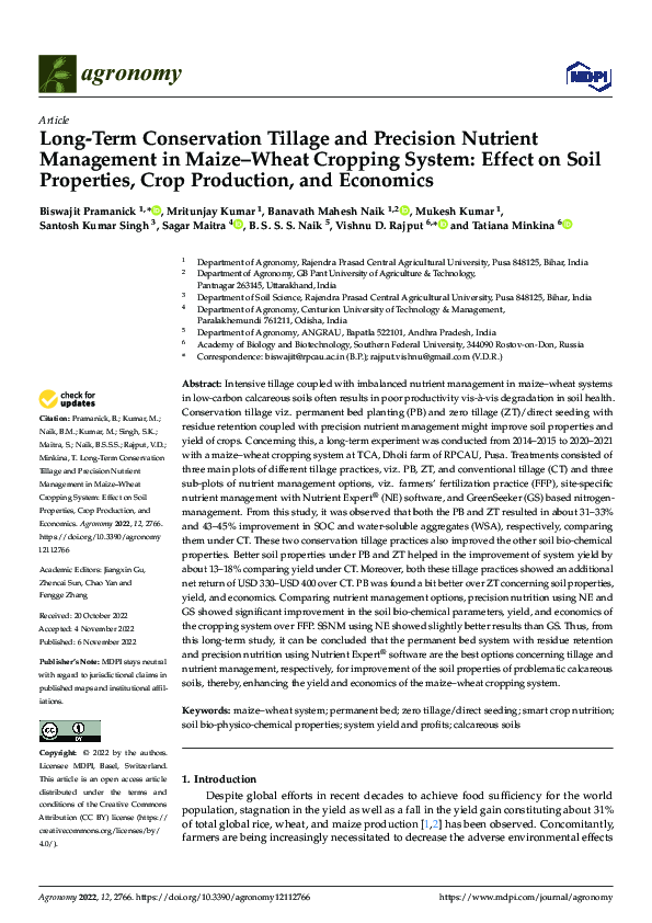 (PDF) Long-Term Conservation Tillage and Precision Nutrient Management in Maize–Wheat Cropping ...