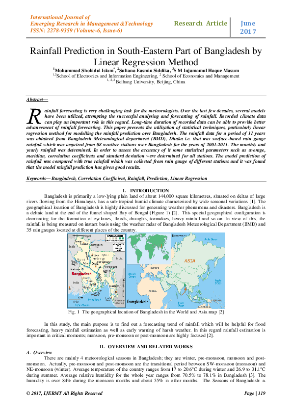 (PDF) Rainfall Prediction in South-Eastern Part of Bangladesh by Linear Regression Method