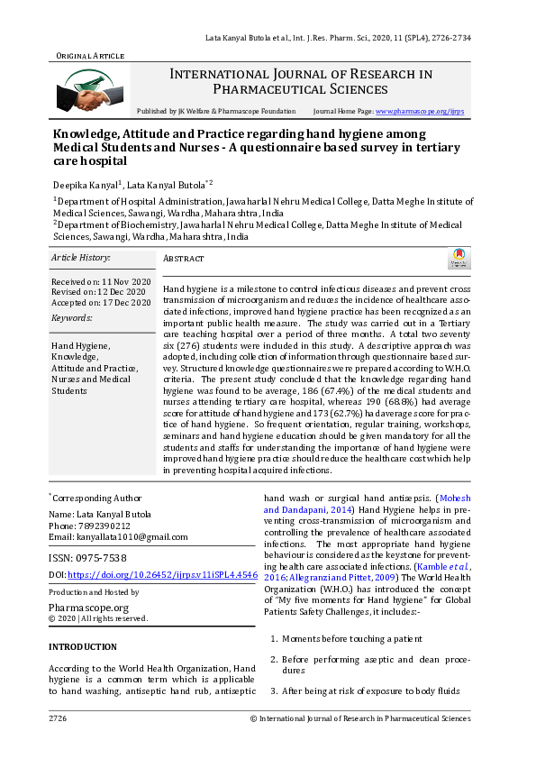 (PDF) Knowledge, Attitude and Practice regarding hand hygiene among ...