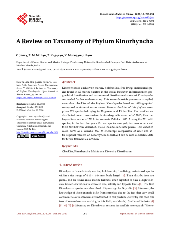 (PDF) A Review on Taxonomy of Phylum Kinorhyncha