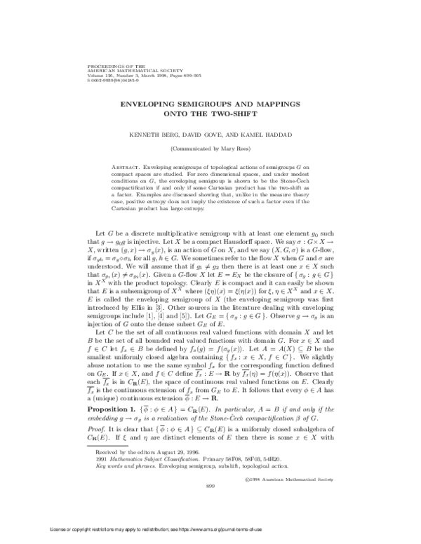 (PDF) Enveloping semigroups and mappings onto the two-shift