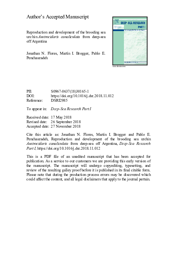 (PDF) Reproduction and development of the brooding sea urchin ...