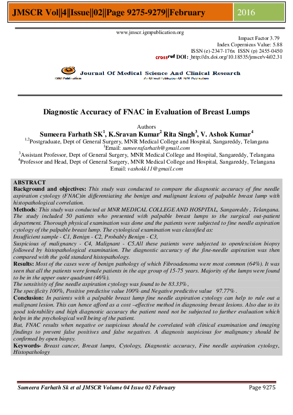 (PDF) Diagnostic Accuracy of FNAC in Evaluation of Breast Lumps